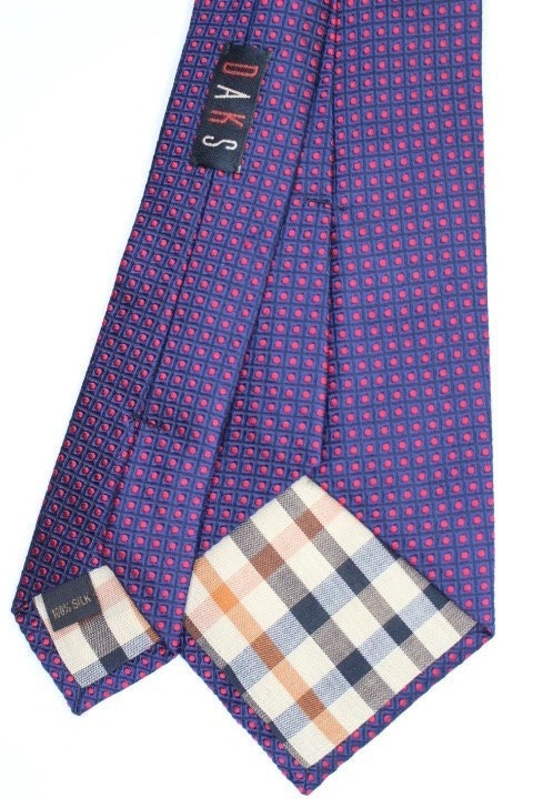 Daks All Silk Necktie Made in the UK. Navy Blue With Red Polka Dots ...