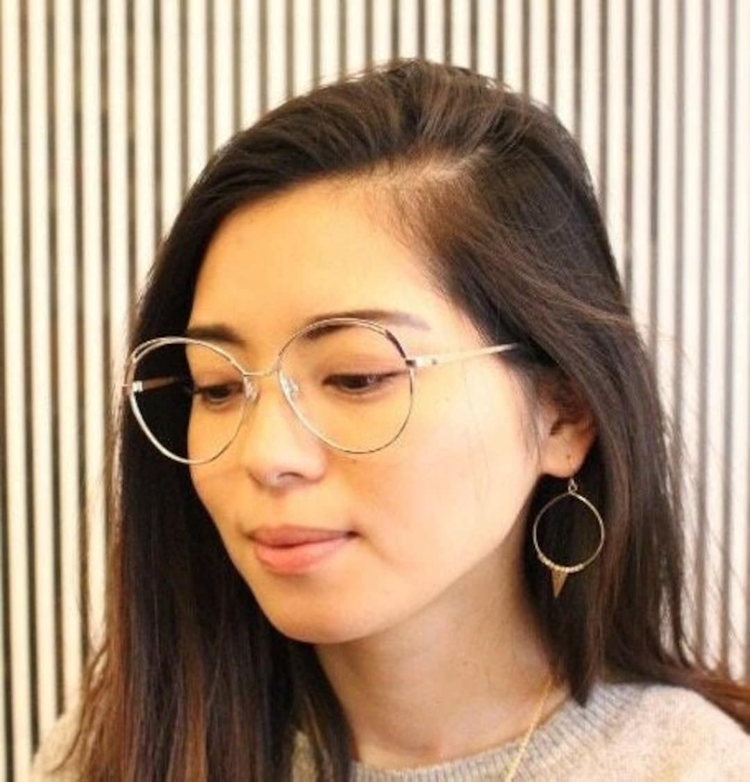 70s Vintage Large Round Eye Glasses. Womens Shiny Silver Metal Optical ...