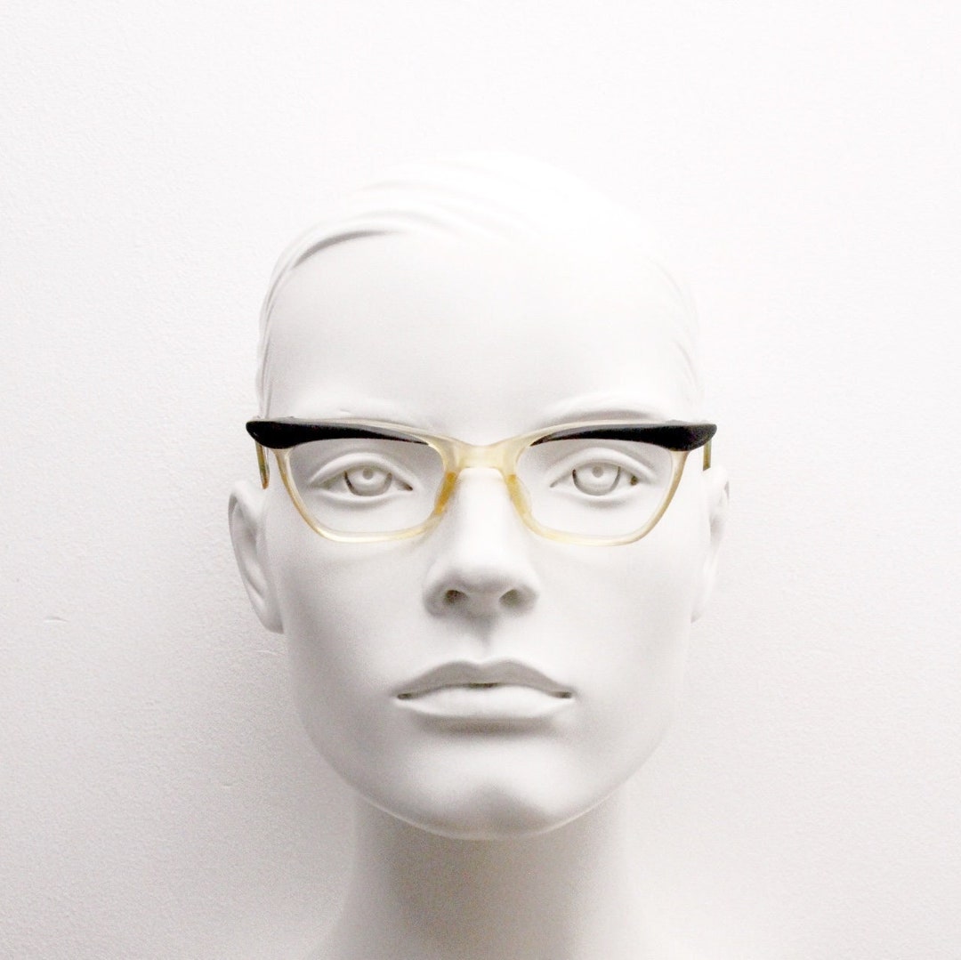 50s Vintage Curved Wing Cat Eye Glasses. Womens Yellow and Black ...