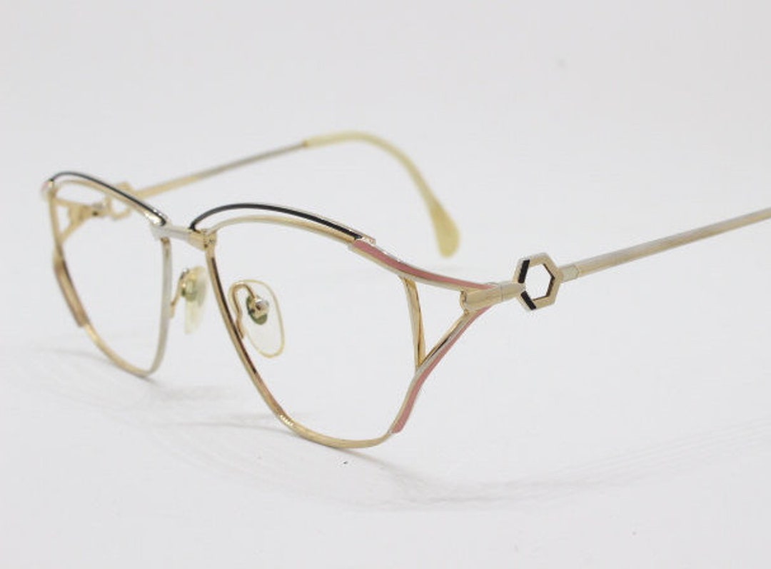 80s Stylised Vintage Black, White and Gold Glasses. Remarkable Double ...