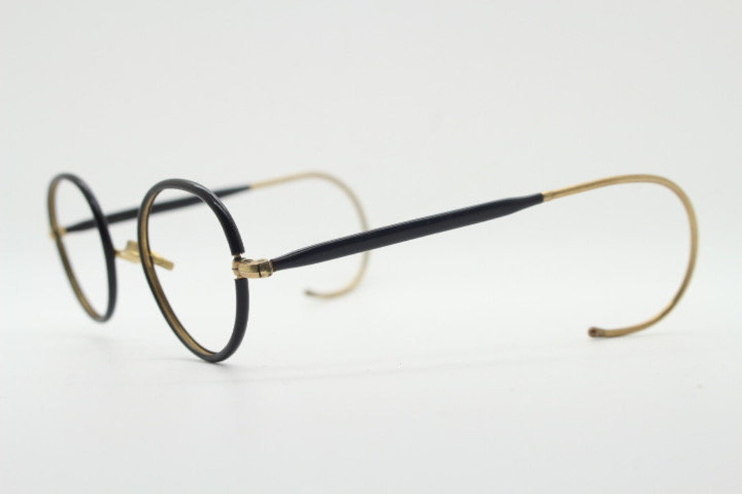 20s Vintage Antique Round Glasses. Black Gloss Surrounds on a Gold ...