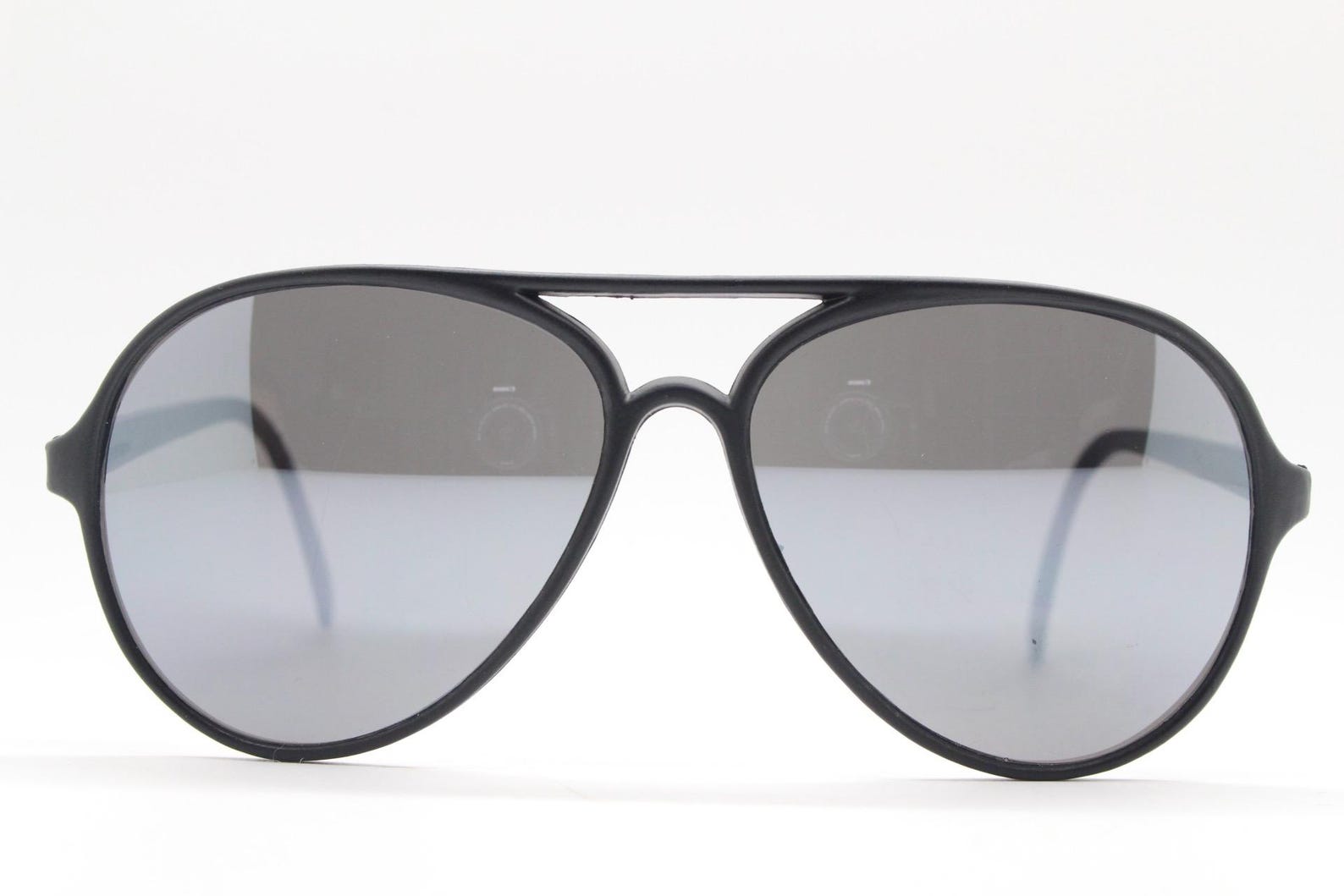 Vintage 70s Aviator Sunglasses. Black Matt Frame With Silver Mirror ...