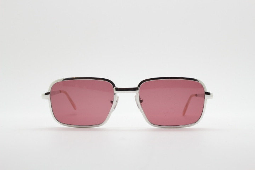 60's Vintage Rectangular Sunglasses. Bright Chrome Silver Frame With ...