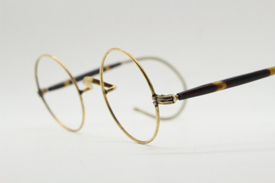 30s Vintage Antique Round Eye Glasses. Classical Windsor Golden Wire ...