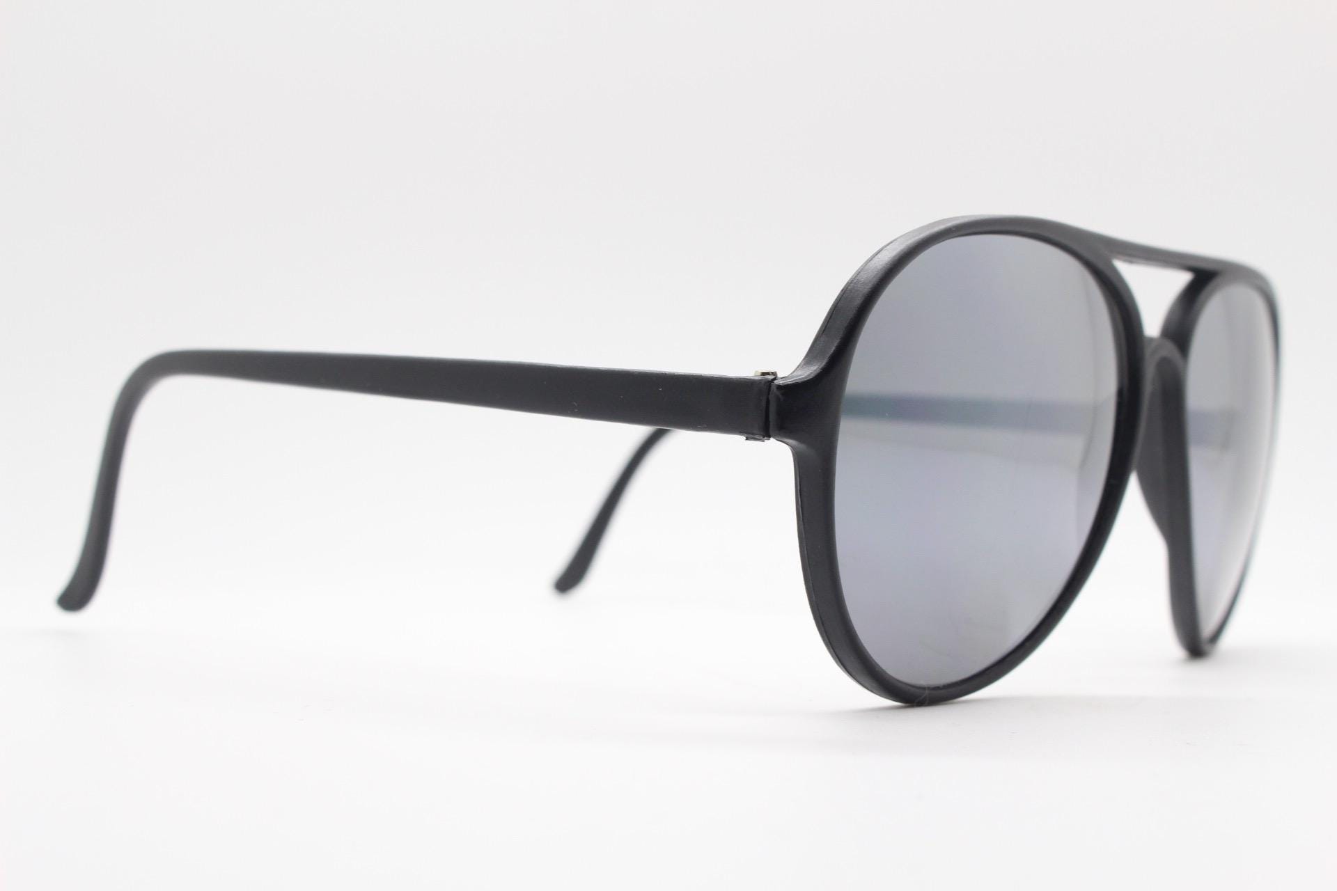 Vintage 70s Aviator Sunglasses. Black Matt Frame With Silver Mirror ...