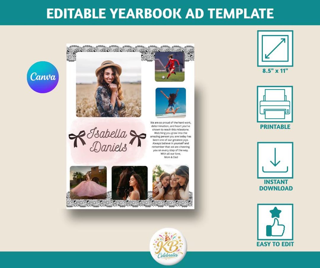 Editable Canva Yearbook AD Template, Full Page, Editable Layout, Lace ...