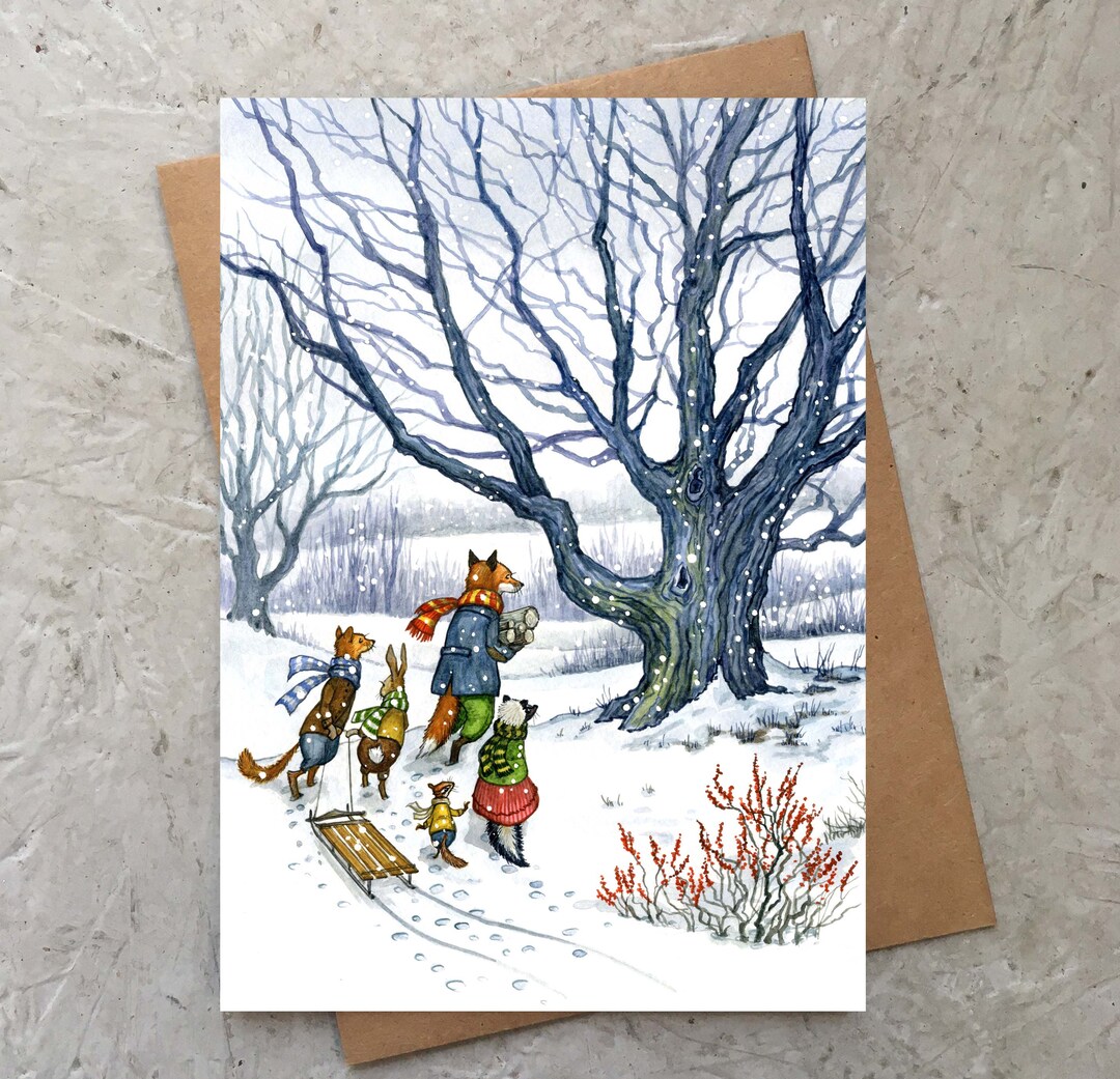 Through the Snow With Hector Fox and Friends (blank Card) 5 X 7 - Etsy