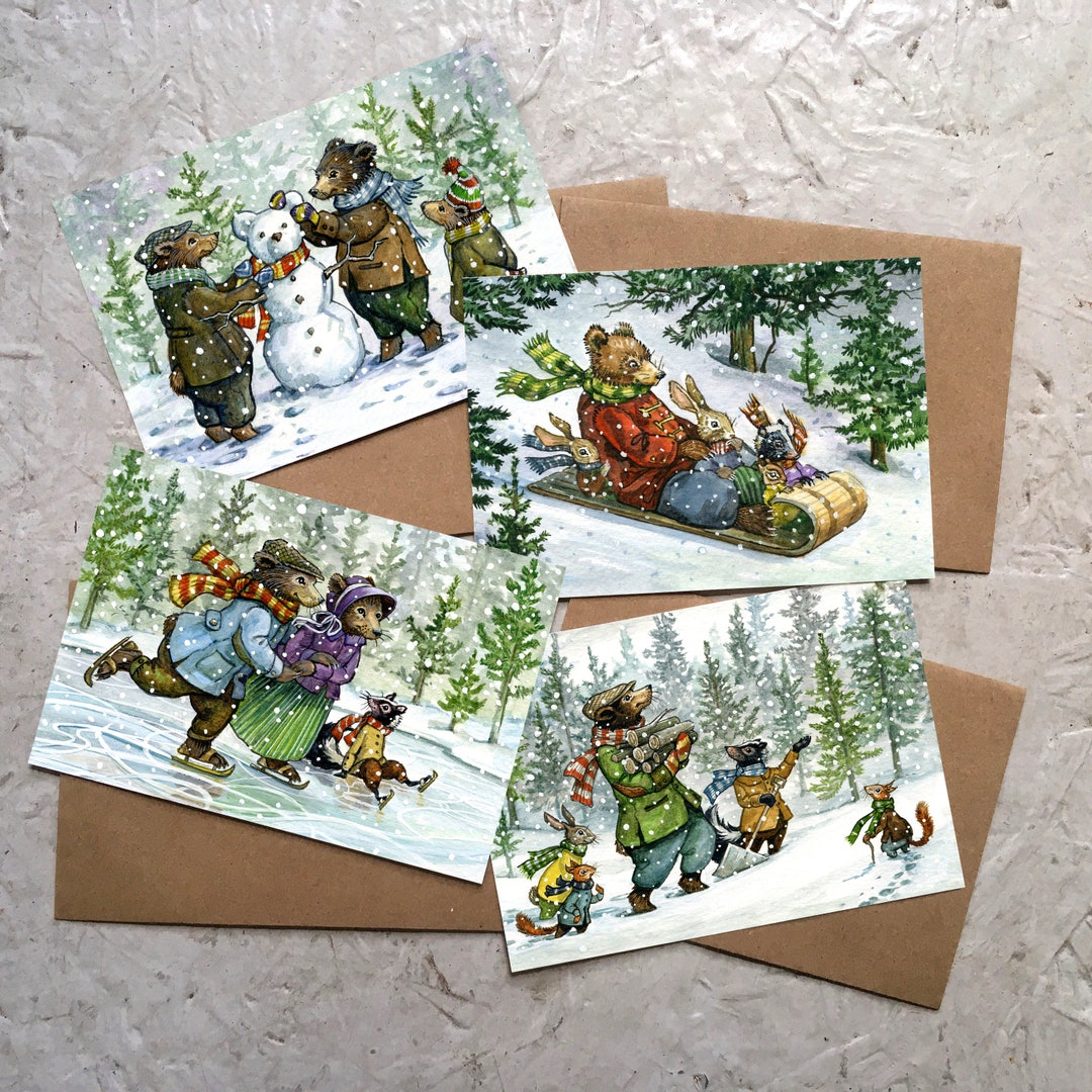 Winter Friends (4 Card Set) Small Blank Cards - Etsy
