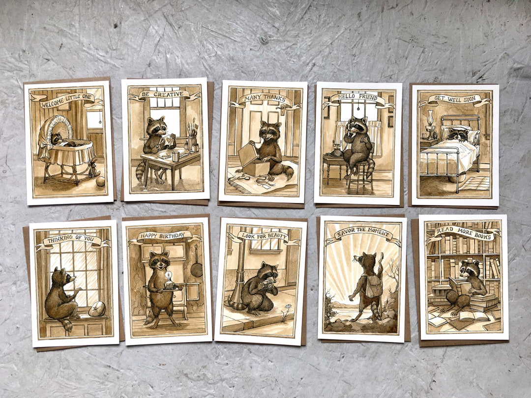 Raccoon Sentiments (10 Assorted Occasion Cards) 3.5 X 5, Blank Cards - Etsy