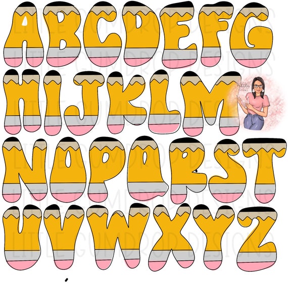 Pencil Alphabet Png School Png Alphabet Png Teacher Png - Etsy