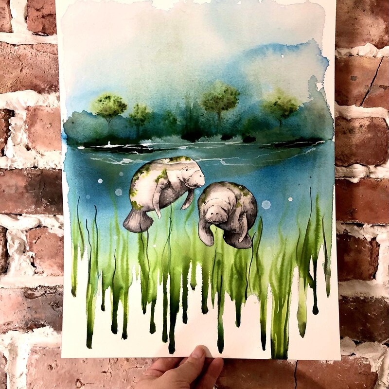 Manatee Watercolor - Etsy