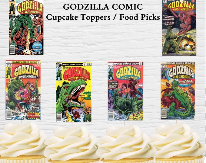 Godzilla Comic Cupcake Toppers Food Picks Godzilla Party Favors Party ...
