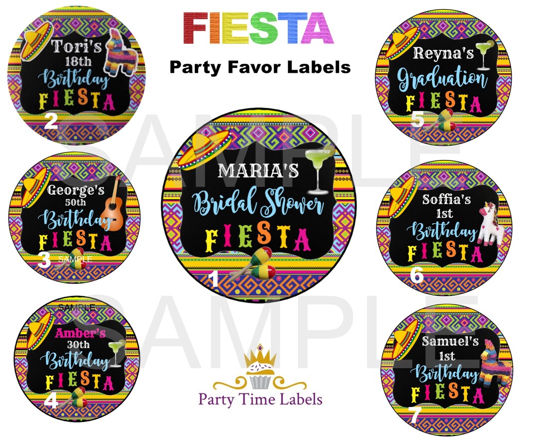 Fiesta Birthday Party Favor Labels - Fiesta Bridal Shower Labels ...