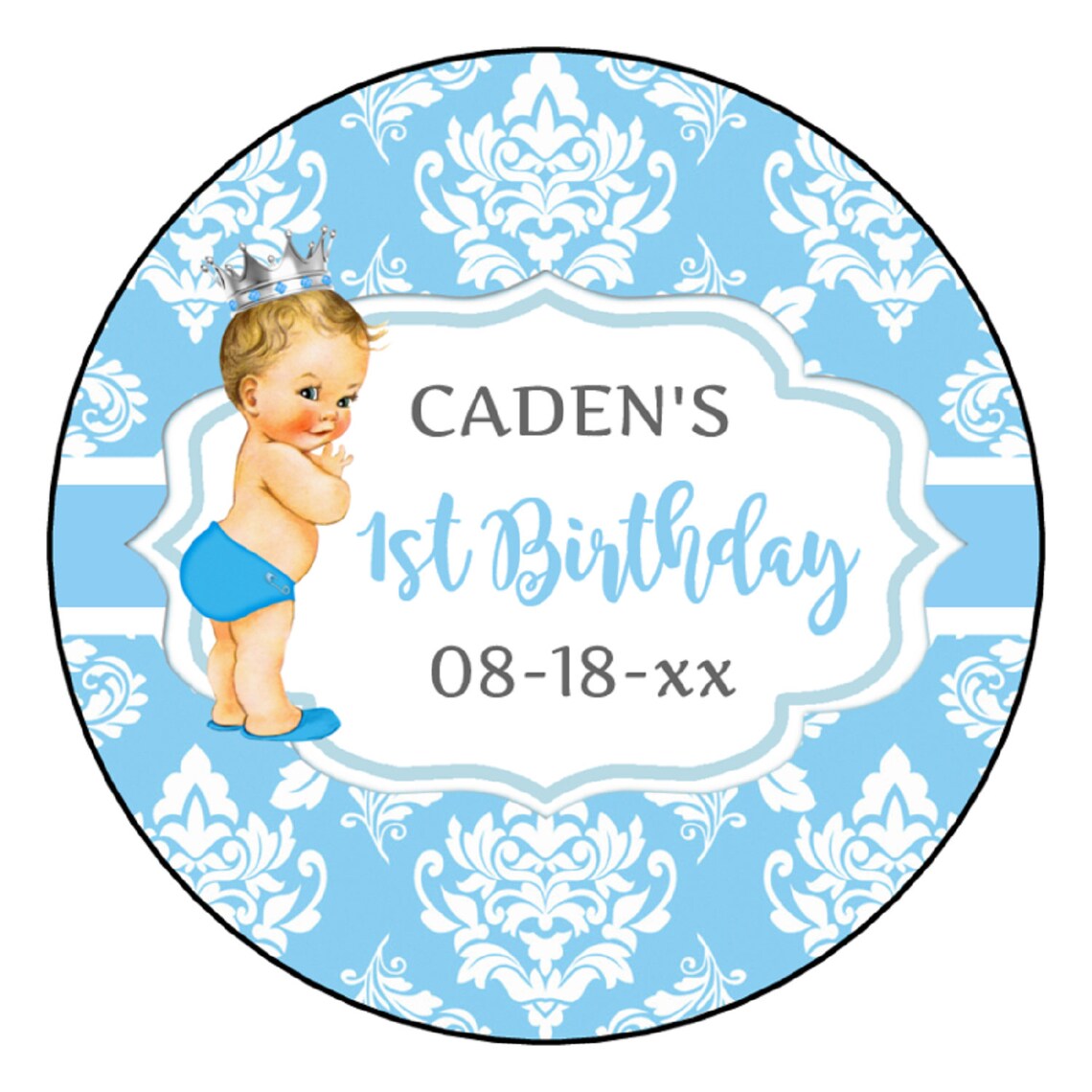 Prince Baby Shower Birthday Party Favor Round Labels Stickers - Printed ...