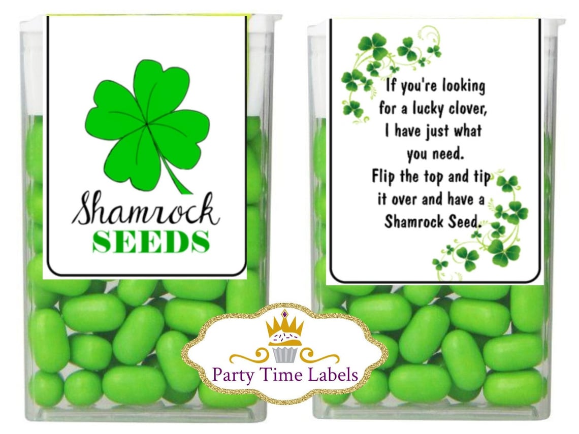 St. Patrick's Day Party Favors, Shamrock Seeds Tic Tac Labels, St ...
