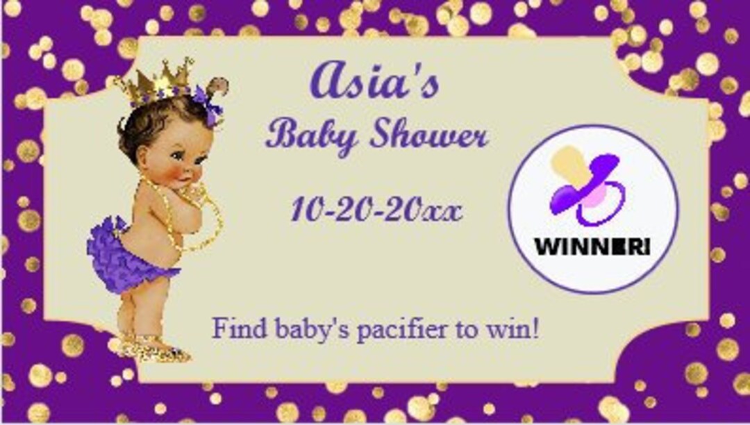 Princess Baby Shower Scratch off Cards, Purple Gold Baby Shower, Party ...
