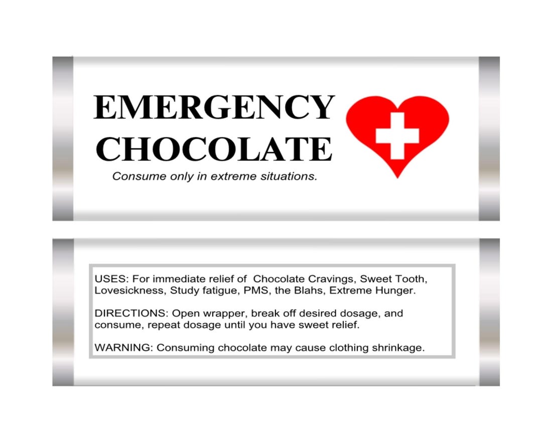 Emergency Chocolate Candy Bar Wrappers - Valentine Party Favors ...