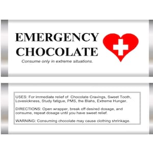 Emergency Chocolate Candy Bar Wrappers - Valentine Party Favors ...