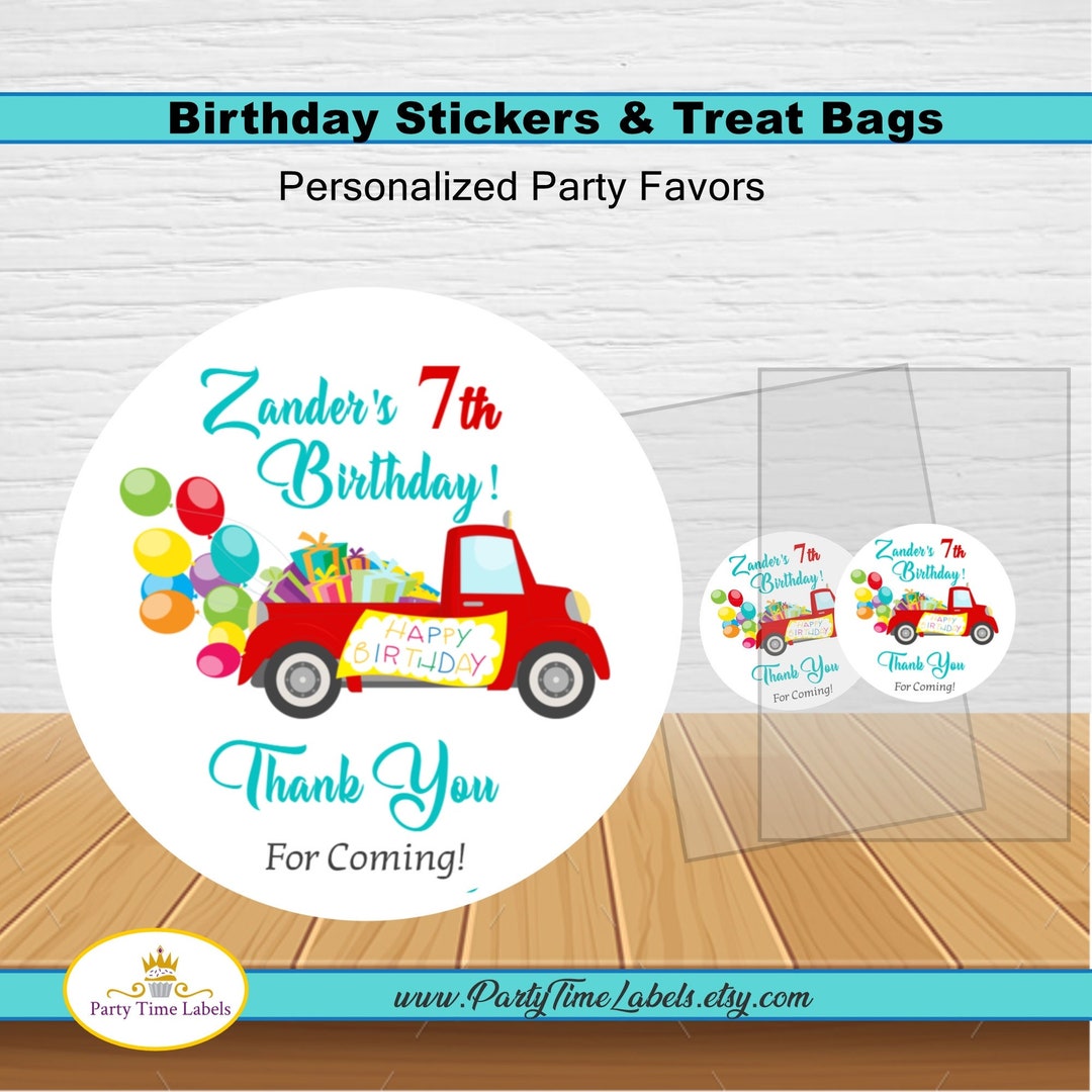 Red Truck Birthday Stickers & Treat Bags - Birthday Party Favor ...