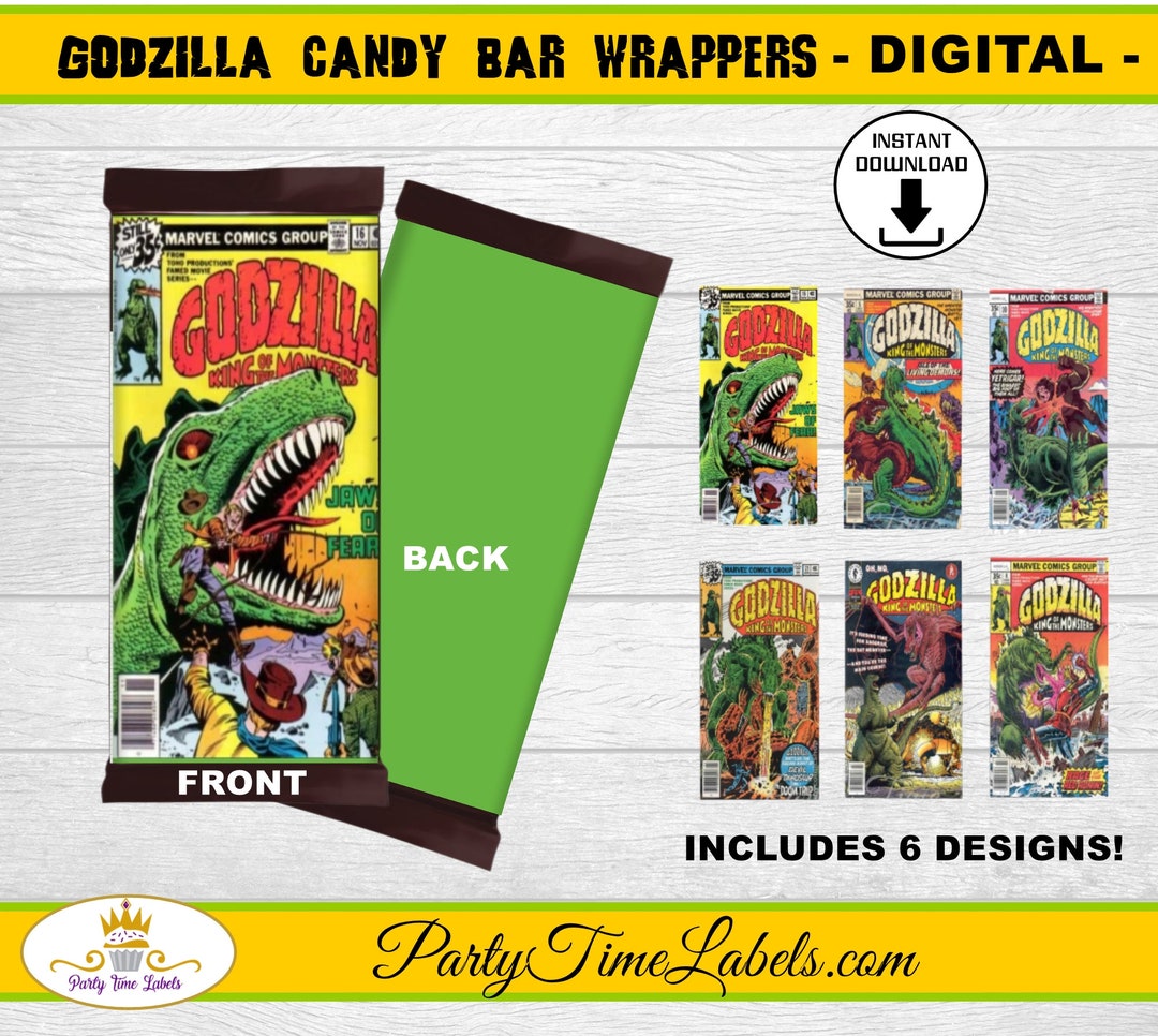 Godzilla Candy Wrappers - Birthday Party Favors - Full Size Chocolate ...