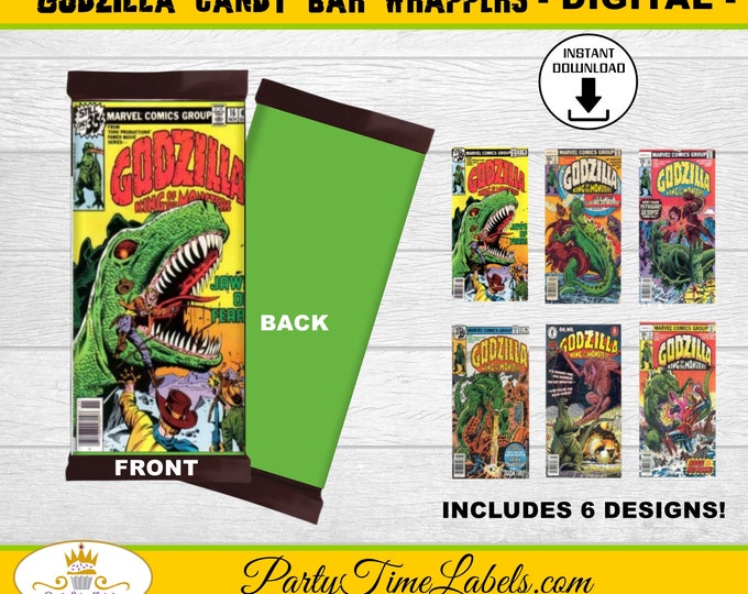 Godzilla Candy Wrappers - Birthday Party Favors - Full Size Chocolate ...