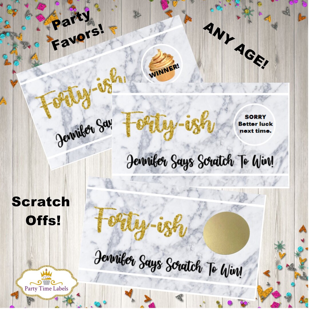 Birthday Scratch Offs - ANY AGE - Black, White, Gold Birthday Party ...