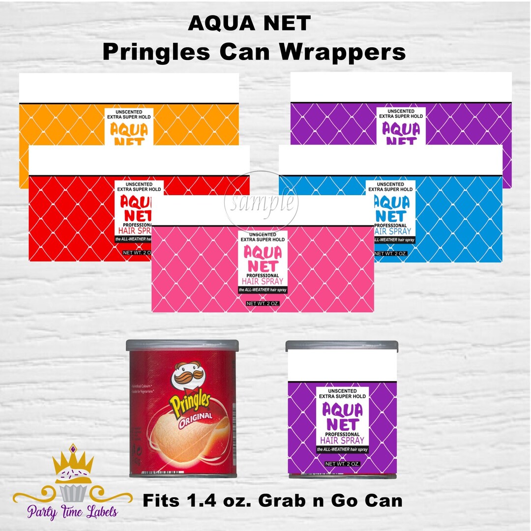 Aqua Net Pringles Wrappers - 80s Birthday Party Favor - Bridal Shower Favor Labels - Retro Party ...