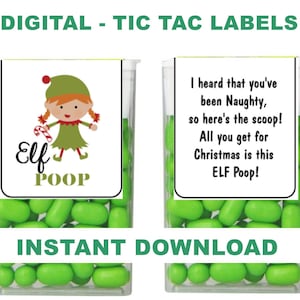 DIGITAL DOWNLOAD - Elf Poop Girl Tic Tac Labels - Christmas Stocking ...