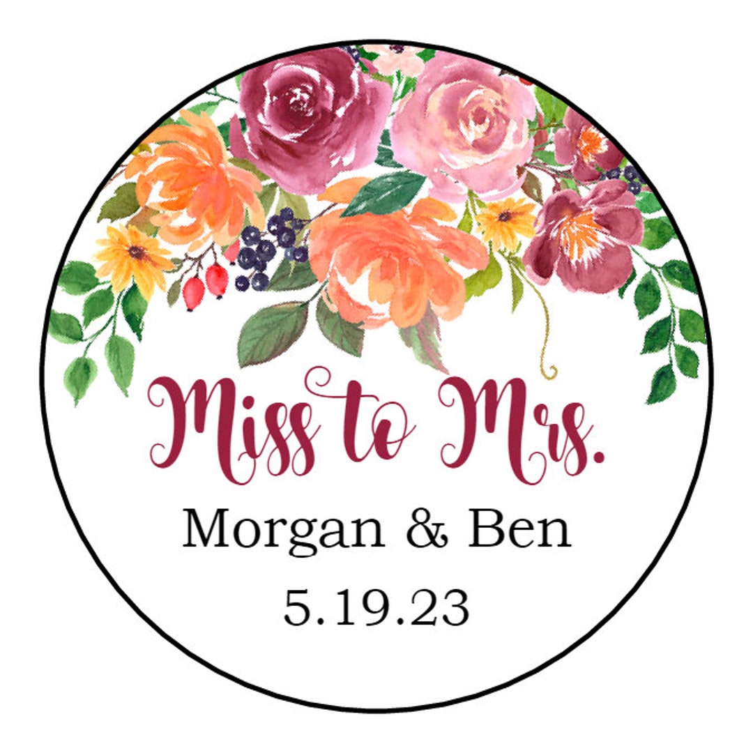 Floral Bridal Shower Labels - Miss to Mrs. Stickers - Wedding Favor ...