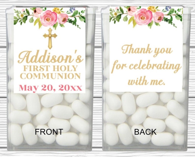 Pink Floral First Communion - Confirmation Tic Tac Labels ...