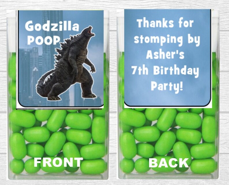 Godzilla Poop Tic Tac Labels - Birthday Party Favors - Personalized ...