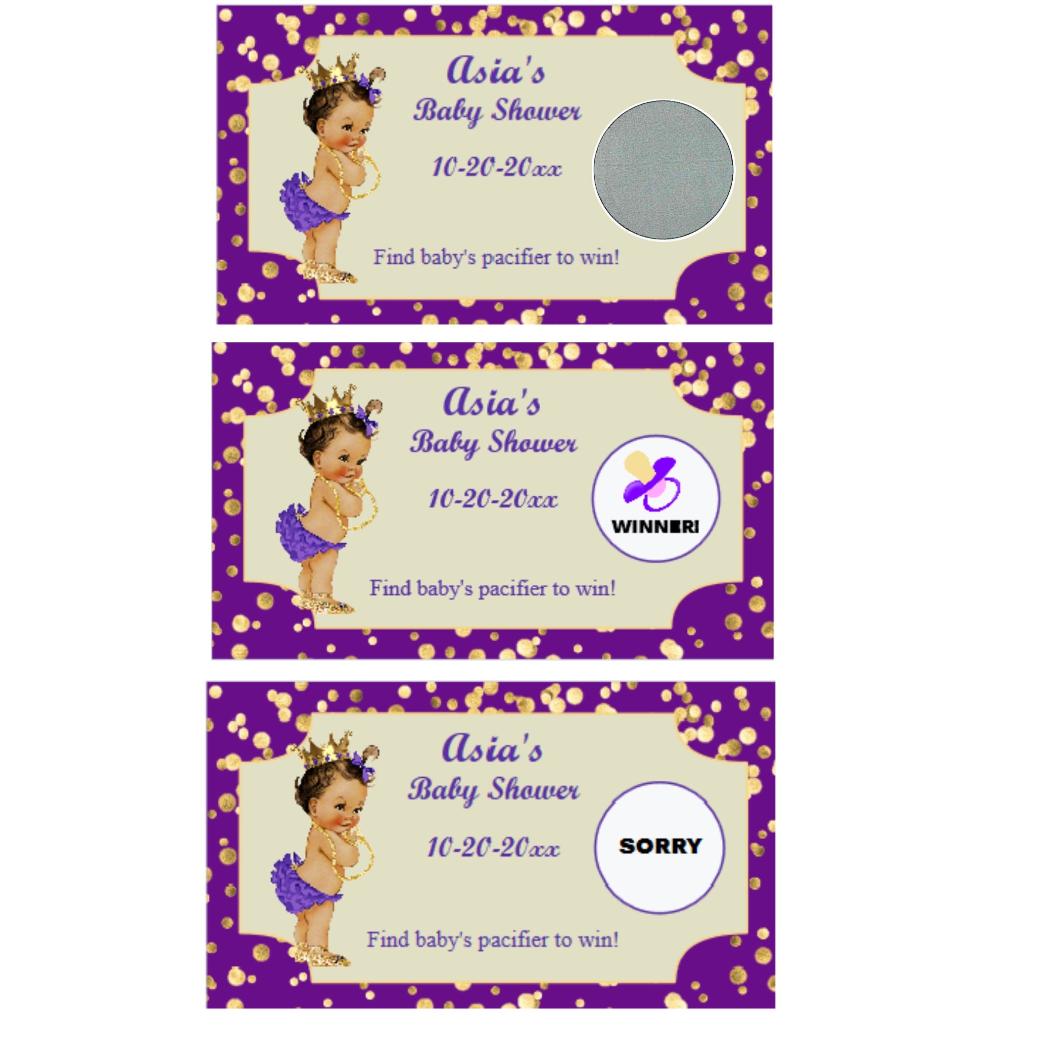 Princess Baby Shower Scratch off Cards Purple Gold Baby | Etsy