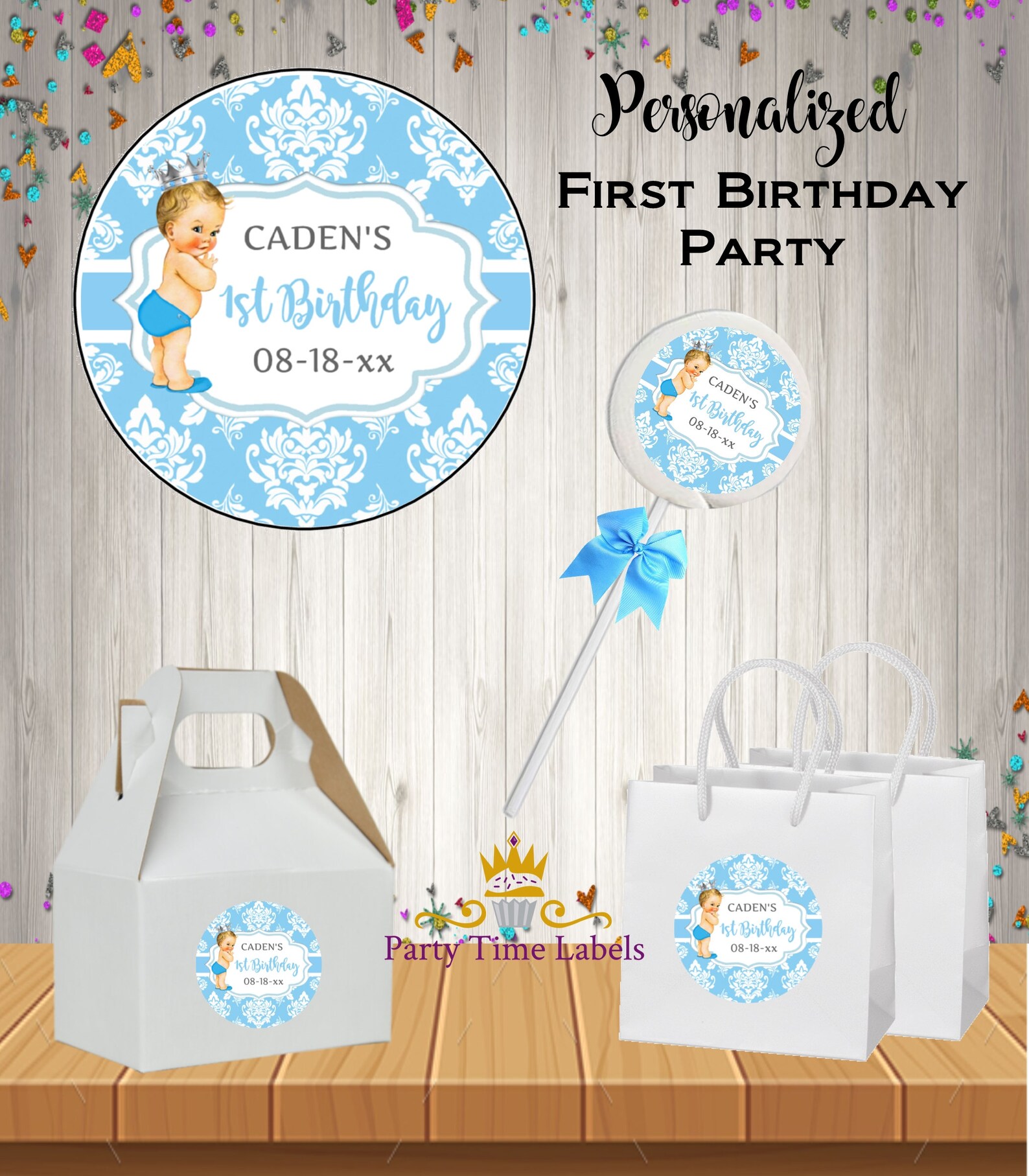 Prince Baby Shower Birthday Party Favor Round Labels Stickers - Printed ...