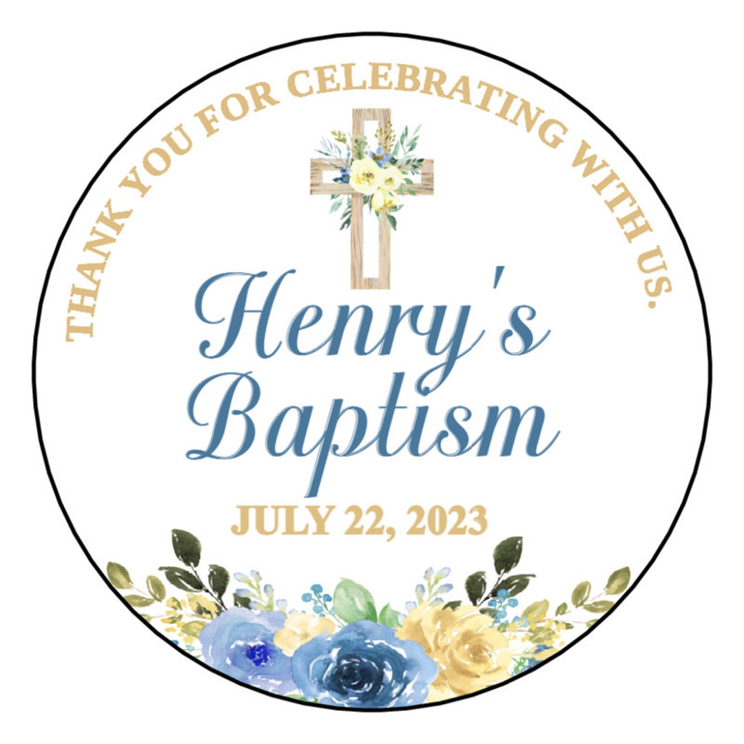 Baptism Party Favor Stickers - Christening Party Favor Labels - Blue ...