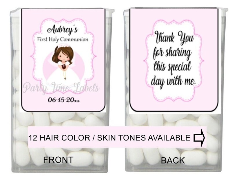 Girls First Communion Tic Tac Labels 12 Hair Color / Skin - Etsy