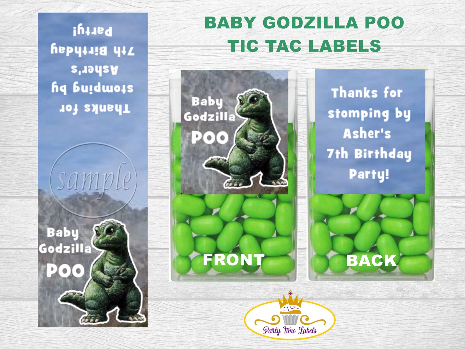 Baby Godzilla Poo Tic Tac Labels Birthday Party Favors Halloween Party ...
