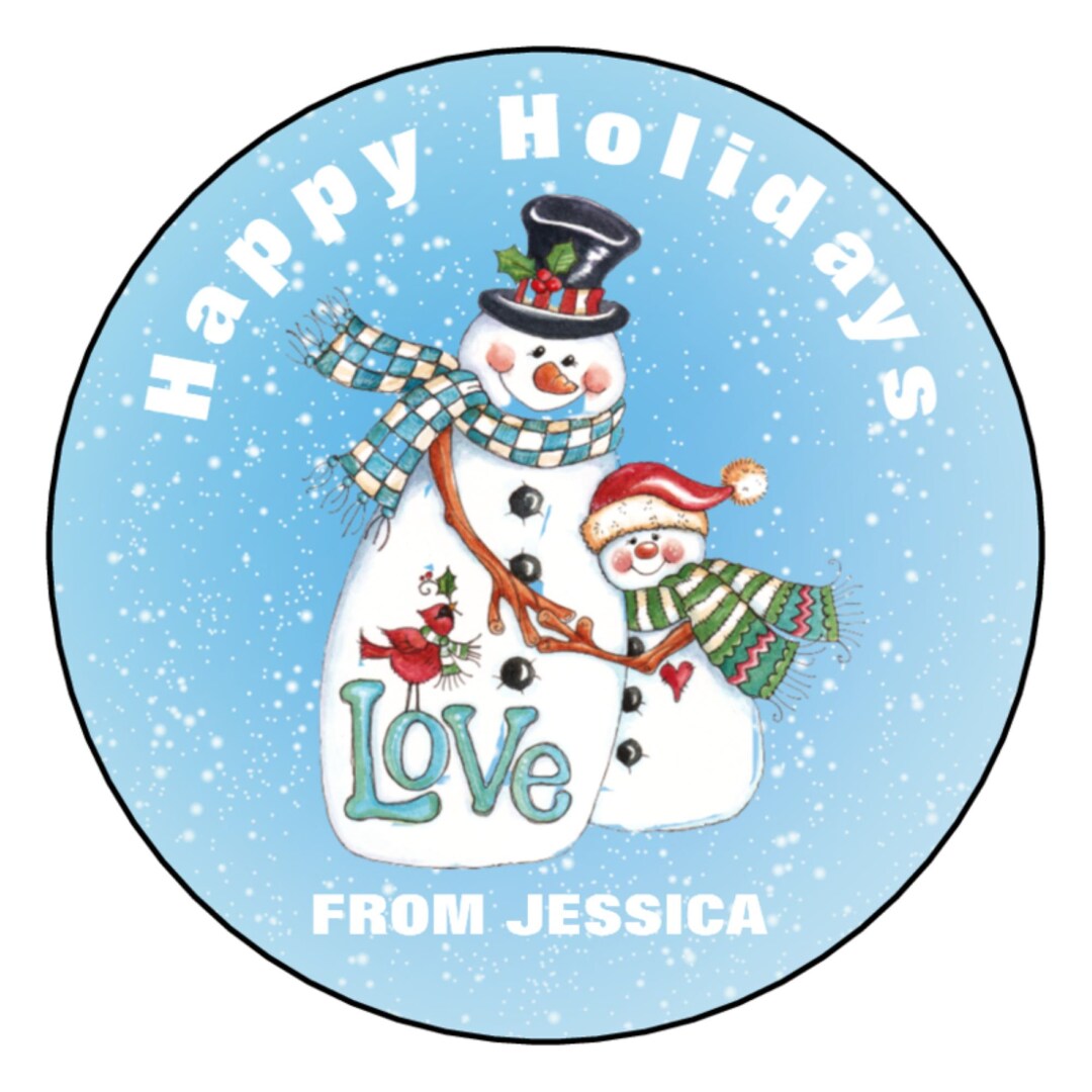 Snowman Love Personalized Labels - Christmas Party Favor Stickers ...