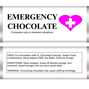 Emergency Chocolate Candy Bar Wrappers - Valentine Party Favors ...