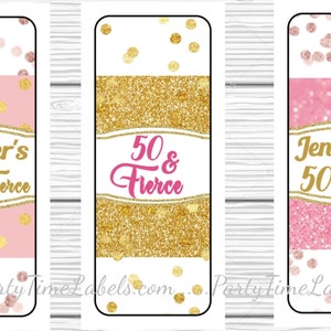 Pink and Gold Hershey Nugget Labels - 50 & Fierce - Birthday Party ...