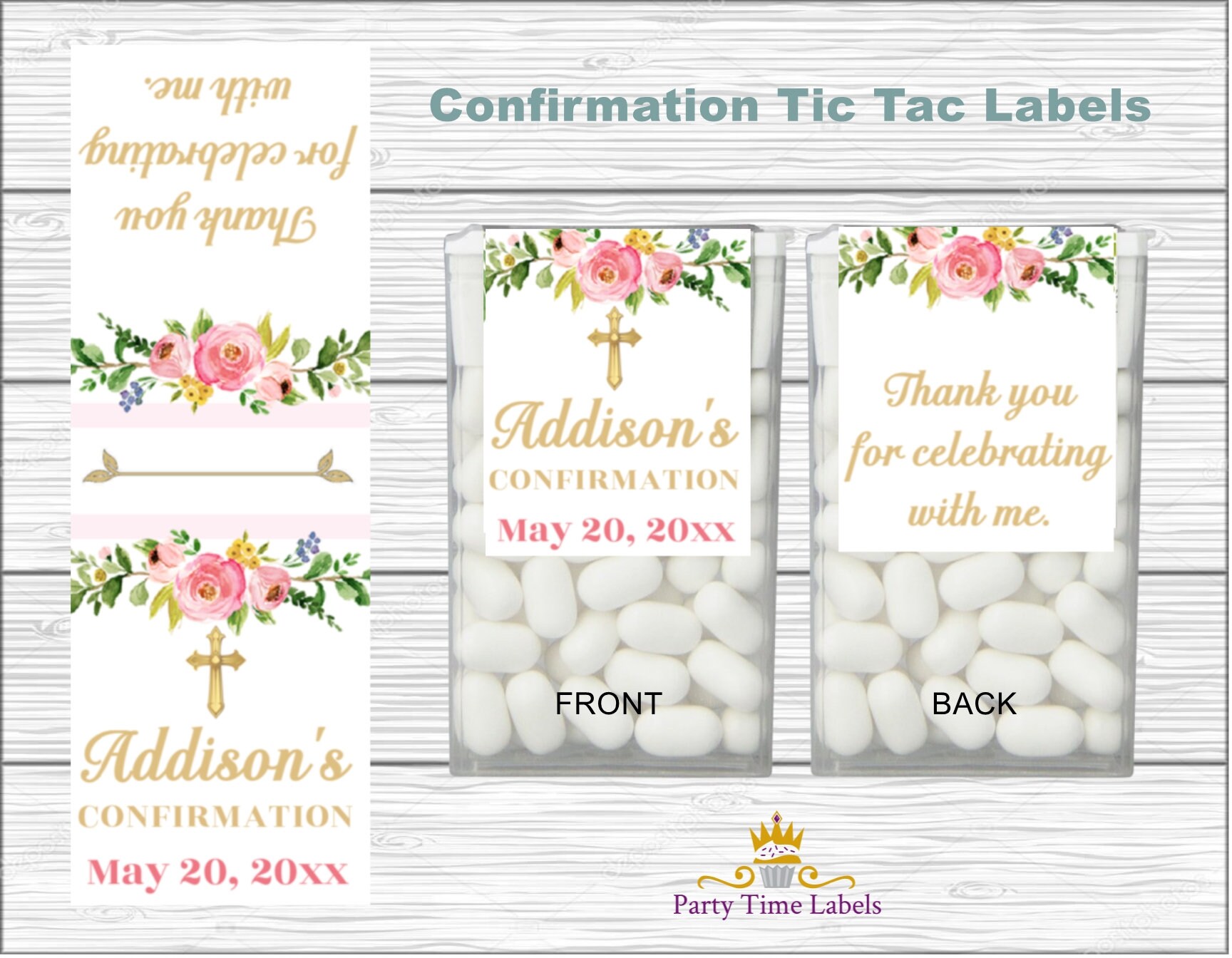 Pink Floral First Communion - Confirmation Tic Tac Labels ...