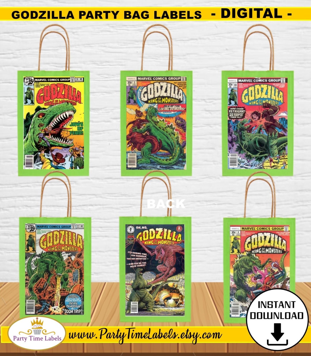Godzilla Party Bag Labels - Birthday Party Favor Bag Labels - DIGITAL ...