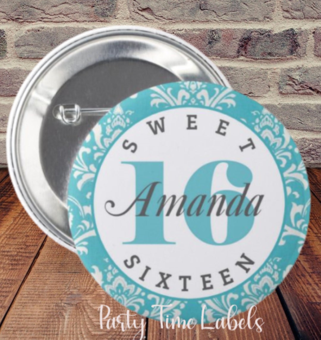 Sweet 16 Birthday Button - Sweet Sixteen Party Favors - 2.25" Pin Back ...