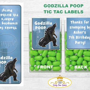 Godzilla Poop Tic Tac Labels - Birthday Party Favors - Personalized ...
