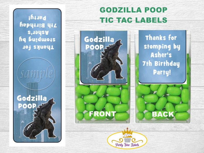 Godzilla Poop Tic Tac Labels Birthday Party Favors - Etsy
