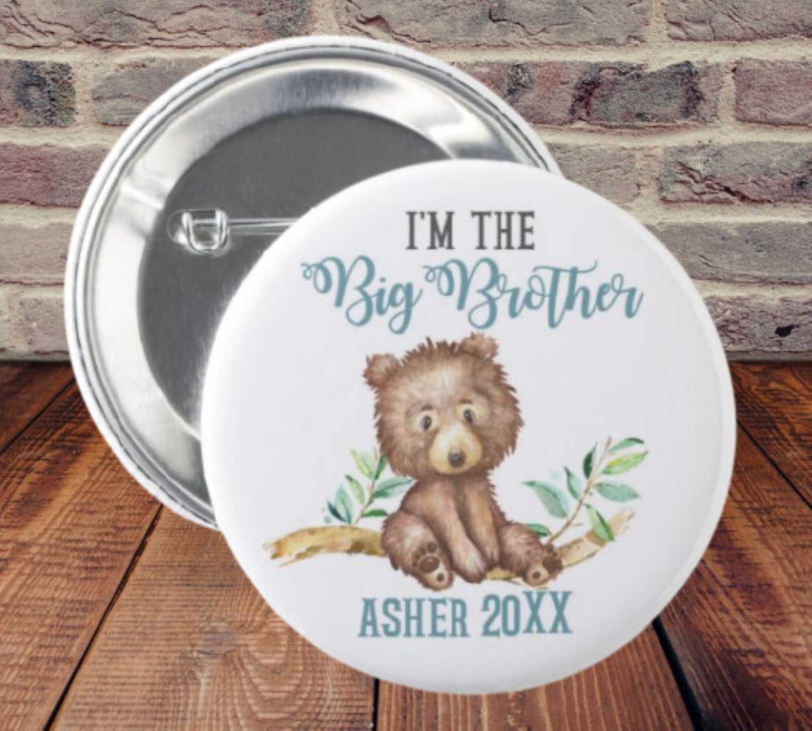 Big Brother Pin - Baby Bear - Personalized Keepsake - Clip Style or ...