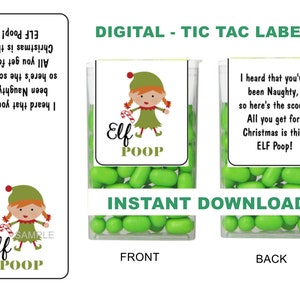 DIGITAL DOWNLOAD - Elf Poop Girl Tic Tac Labels - Christmas Stocking ...