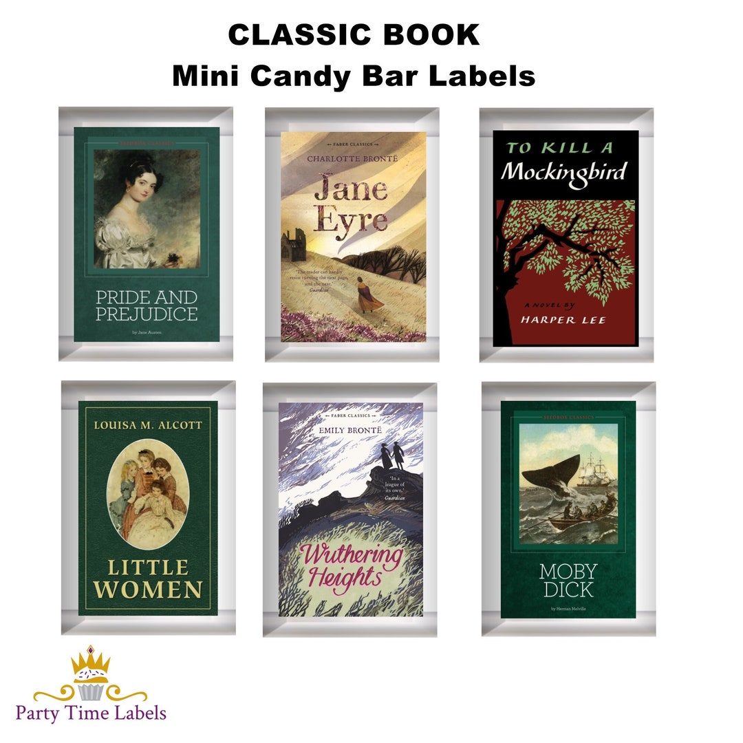 Classic Books Mini Candy Bar Labels - Bridal Shower Favors - Birthday ...