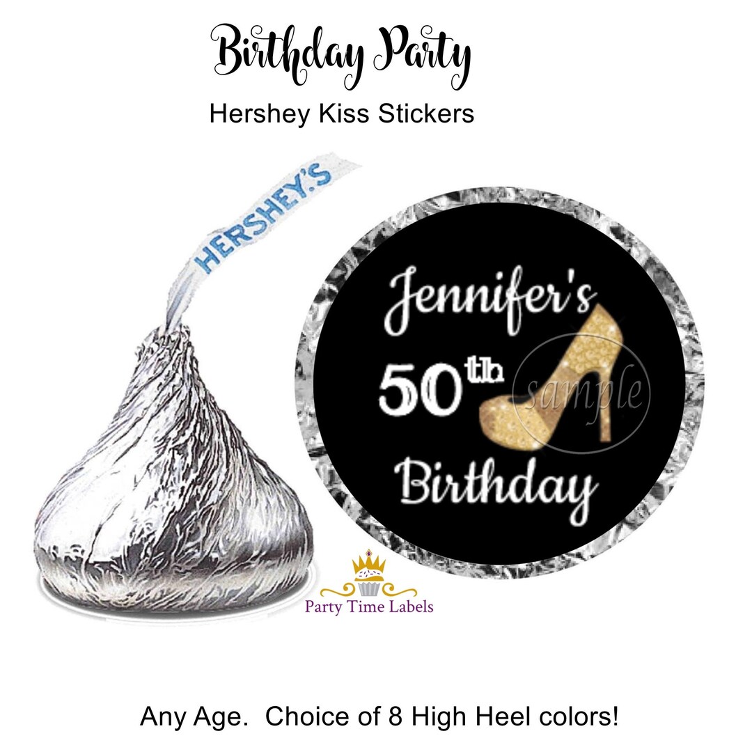 High Heel 3/4" Round Candy Stickers - Black and Gold Party Favors ...