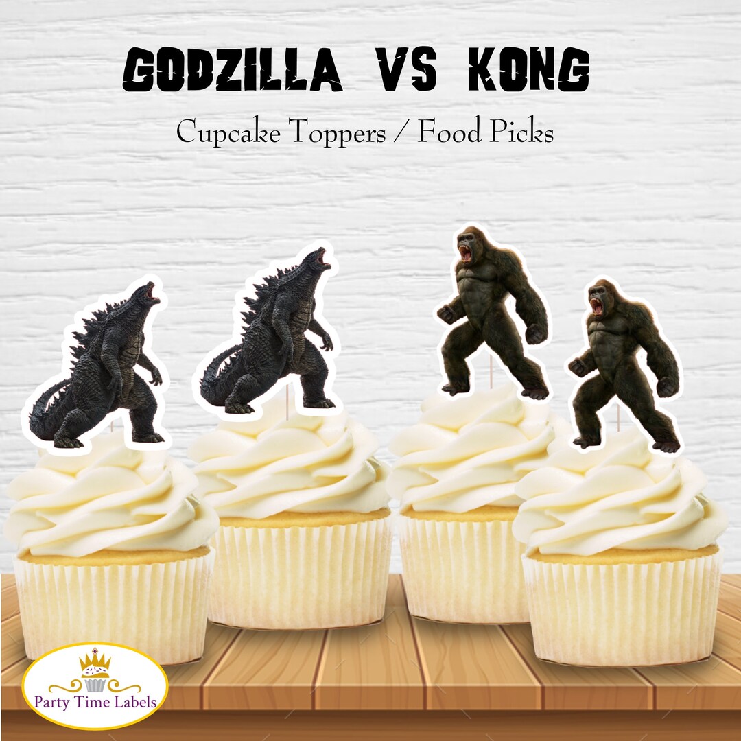 Godzilla + Kong Cupcake Toppers - Food Picks - Godzilla Party Favors ...