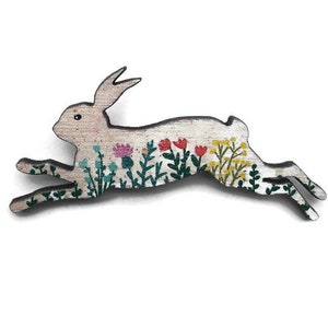 Rabbit Pin, Rabbit Brooch, Rabbit Floral Pin, Rabbit Jewelry, Rabbit ...